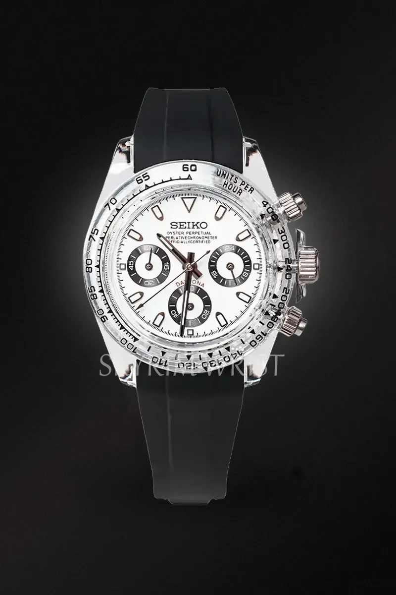 Seiko Mod Daytona Panda – Lightweight Rubber Strap - SKYRIM WRIST